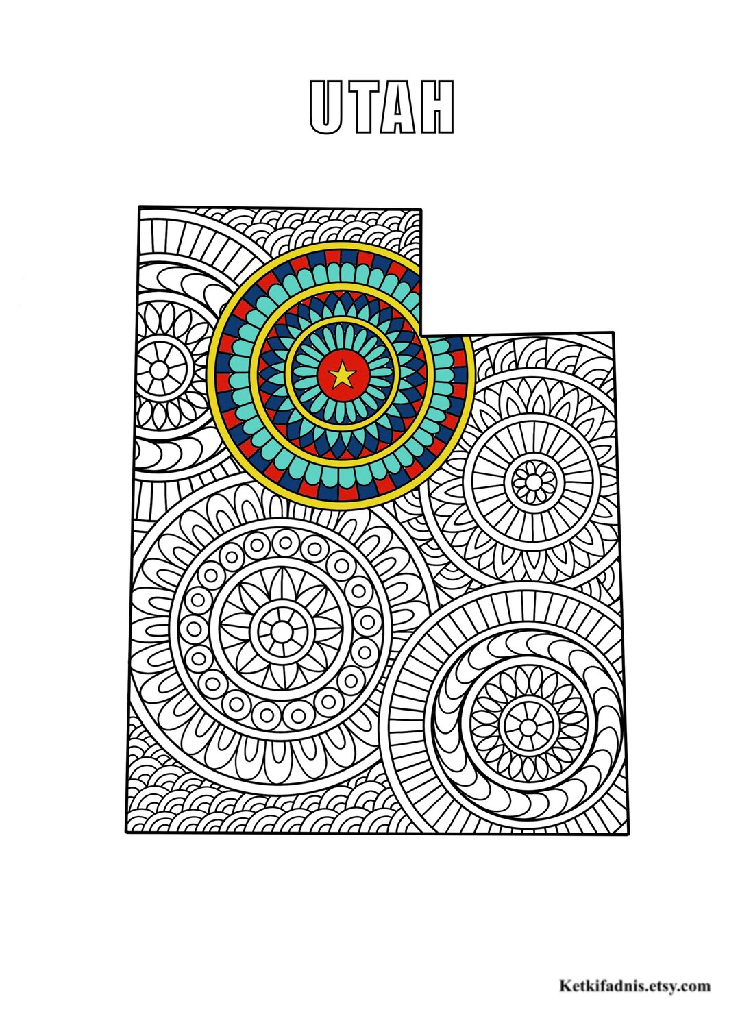 Utah Map Colouring Page Digital Download PDF Zentangle - Etsy.de