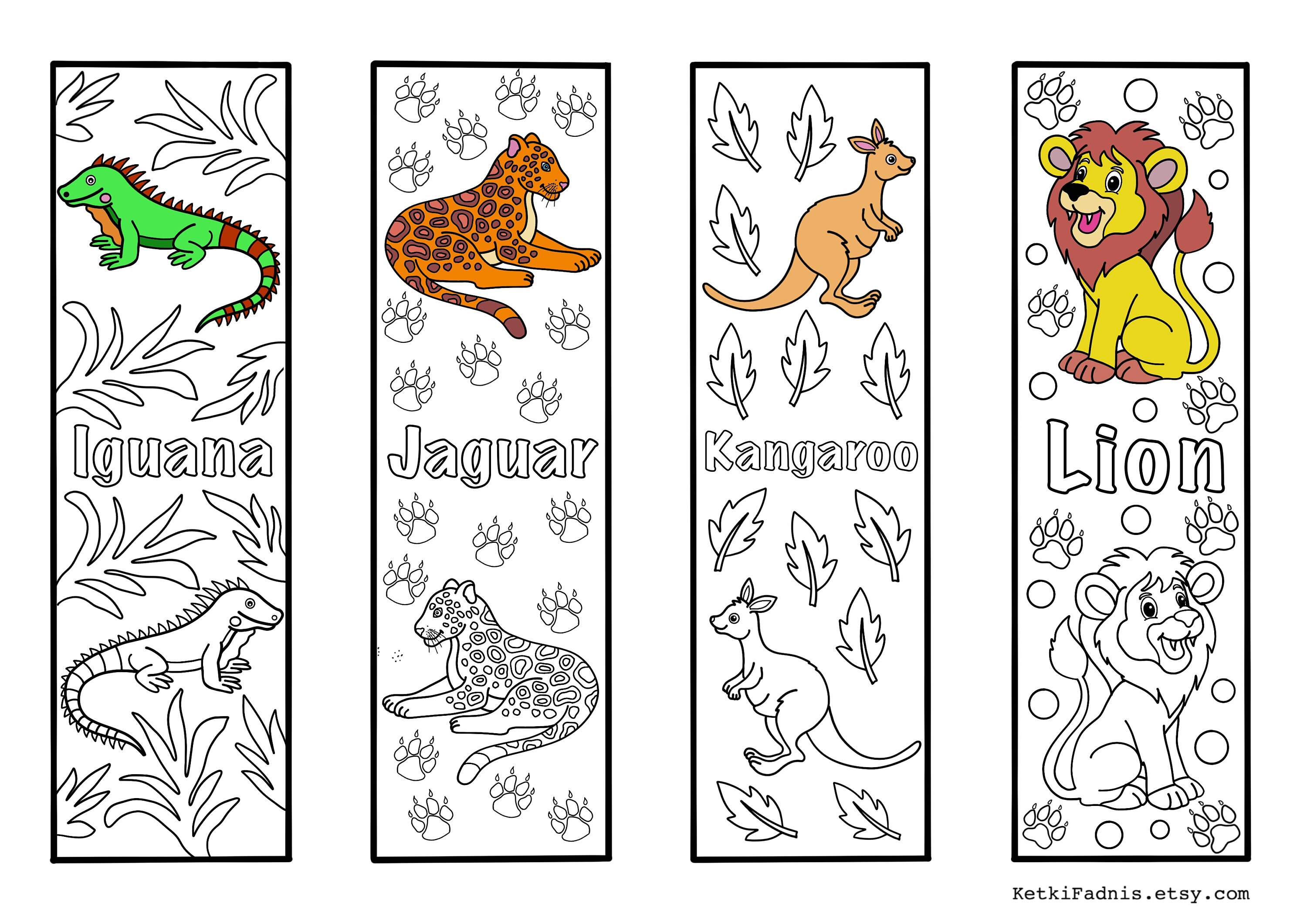 Animals 3 Coloring Bookmarks Bookmarks Coloring Page - Etsy