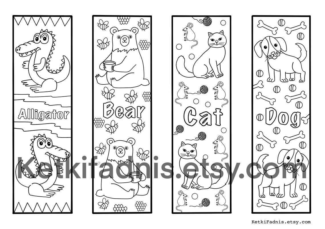 Animals 1 Coloring Bookmarks Bookmarks Coloring Page - Etsy