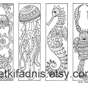 Coloring Bookmarks Sea Creatures Bookmarks Coloring Page - Etsy