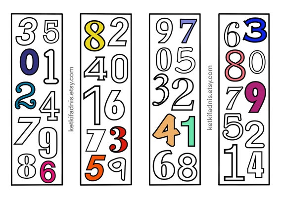 Numbers Coloring Bookmarks Bookmarks Coloring Page Instant | Etsy