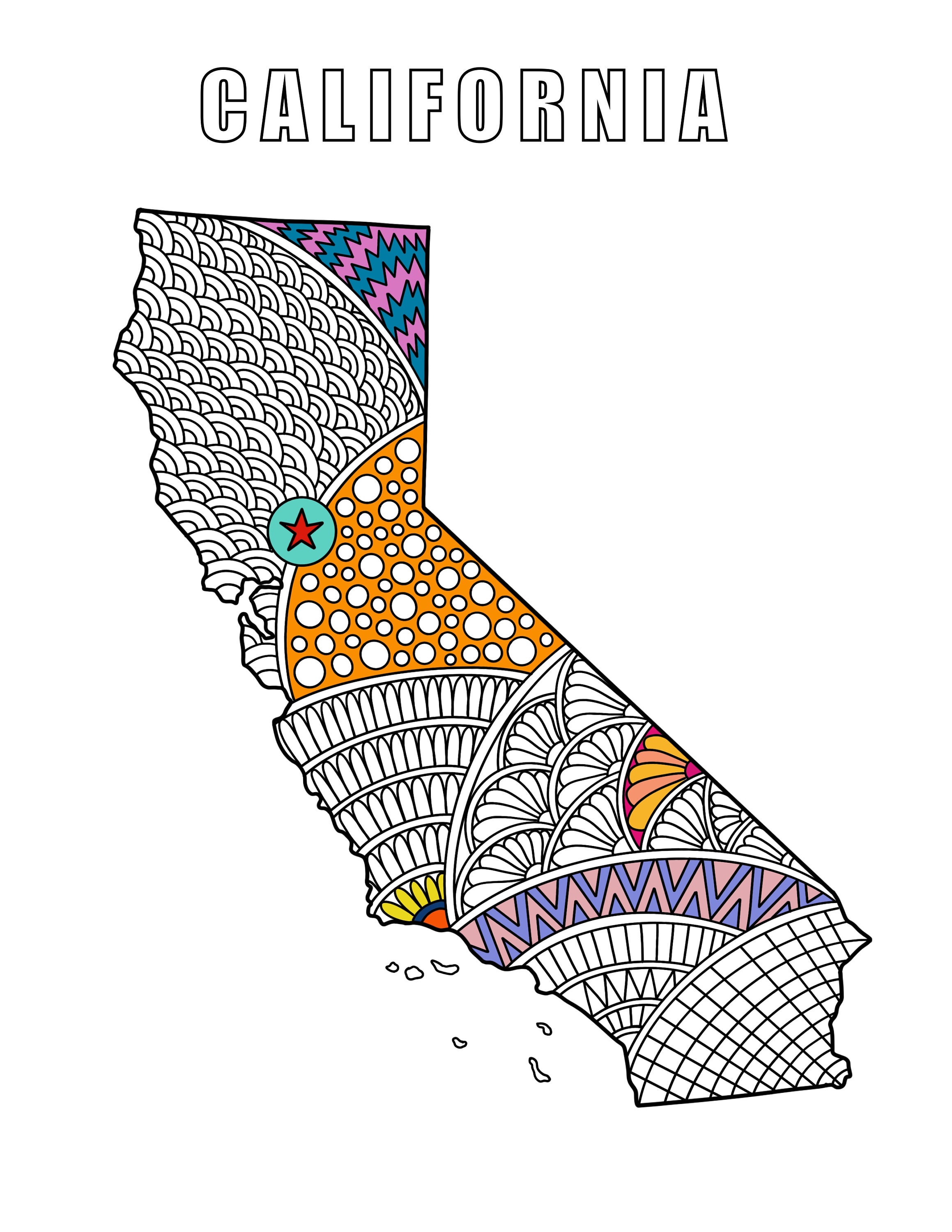 California Map Coloring Page PDF Digital Download - Etsy