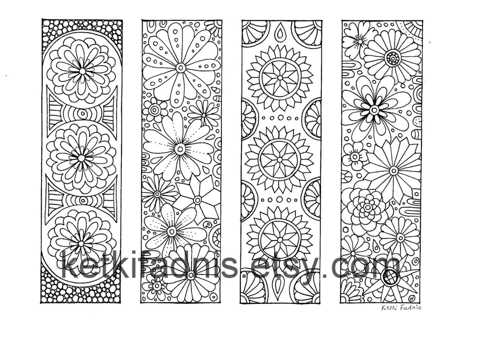 Coloring Bookmarks Flowers PDF Download Bookmarks to Color Digital ...