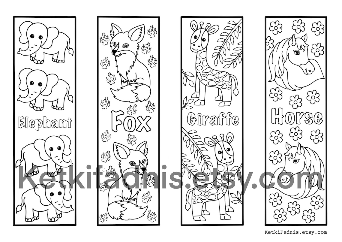 Animals 2 Coloring Bookmarks Bookmarks Coloring Page - Etsy