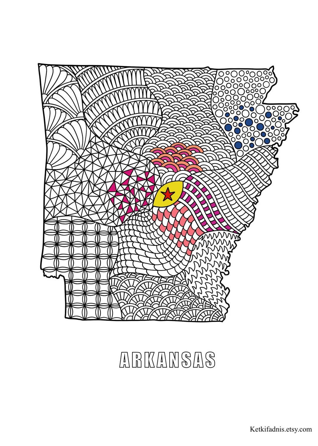 Arkansas Map Colouring Page , Digital Download, PDF, Zentangle ...
