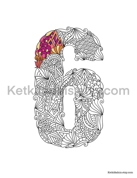 Number 6 Coloring page PDF Download Digital download | Etsy