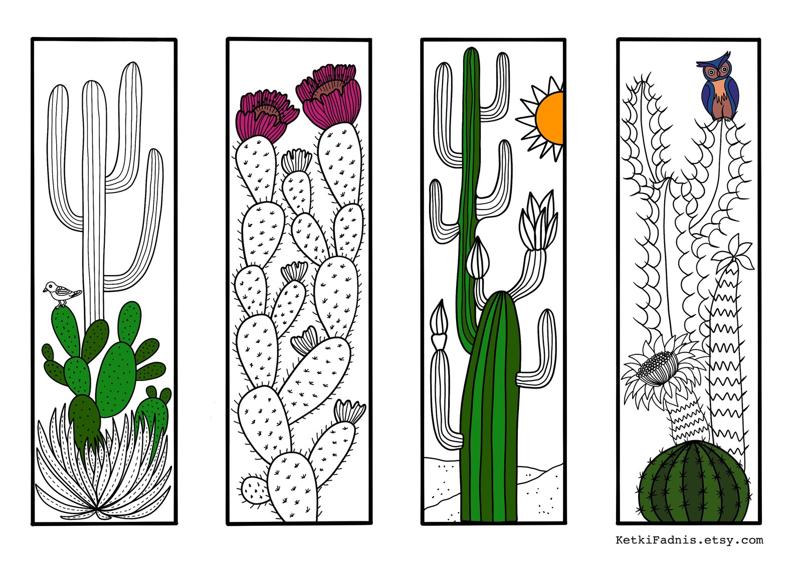 Cactus Coloring Bookmarks Bookmarks Coloring Page Instant - Etsy