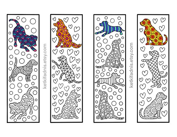 Dogs Coloring bookmarks bookmarks coloring page Instant | Etsy