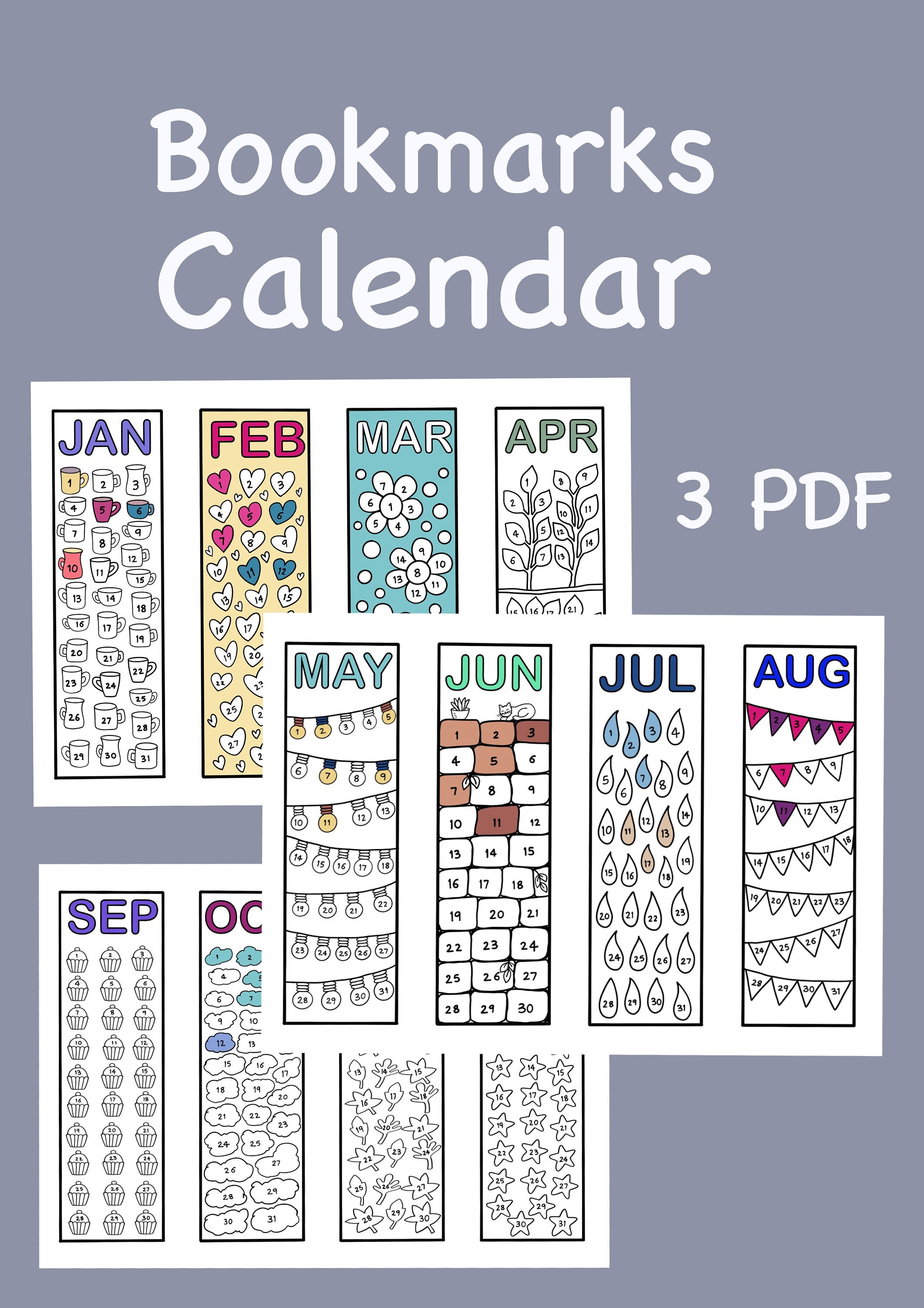 Bookmark Calendar Reading Tracker Bookmark PDF Printable and Coloring ...
