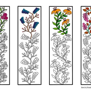 Flowers 5 Coloring Bookmarks Bookmarks Coloring Page - Etsy