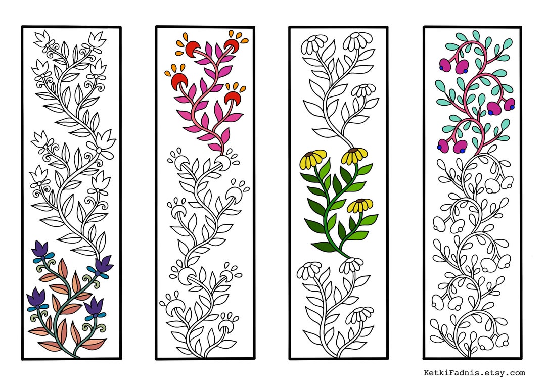 Flowers 6 Coloring Bookmarks Bookmarks Coloring Page - Etsy