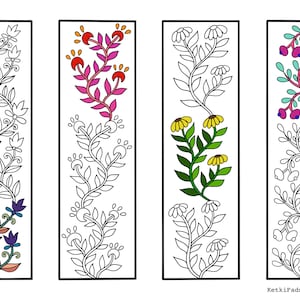 Flowers 6 Coloring Bookmarks Bookmarks Coloring Page - Etsy