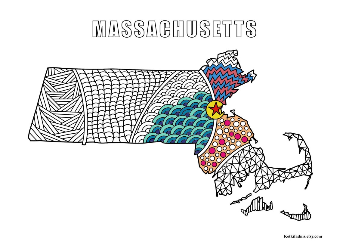 Massachusetts Map Colouring Page Digital Download PDF - Etsy