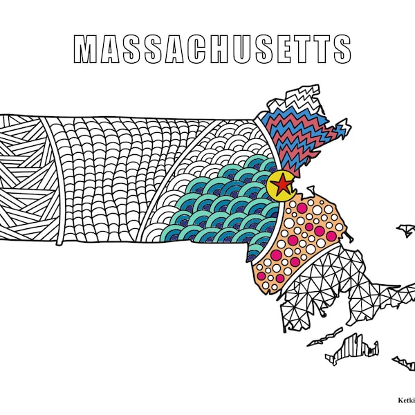 Massachusetts Coloring Page - Etsy