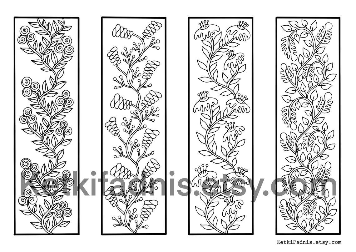 Flowers 5 Coloring Bookmarks Bookmarks Coloring Page - Etsy
