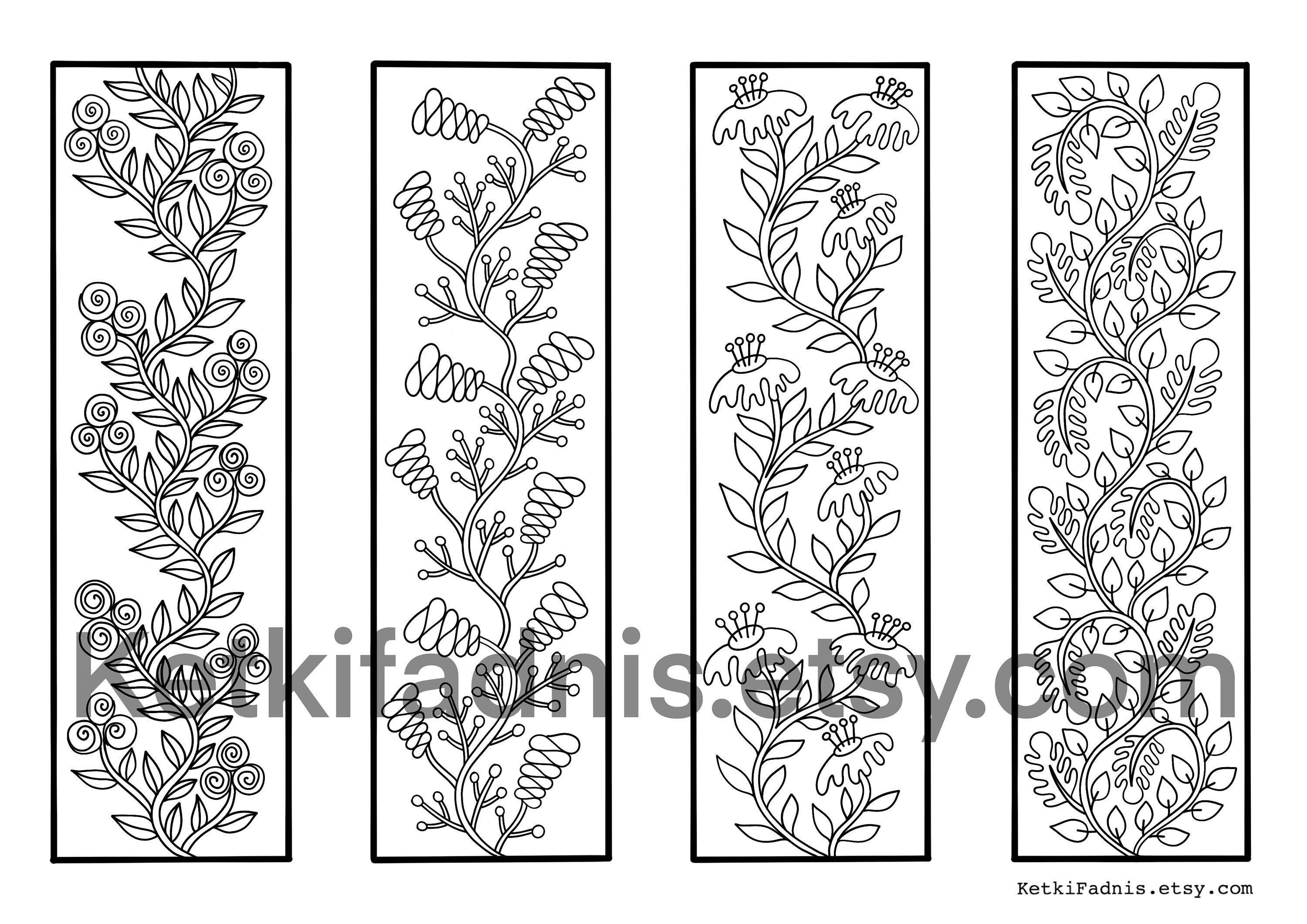 Flowers 5 Coloring Bookmarks Bookmarks Coloring Page - Etsy