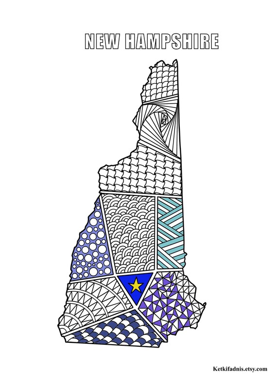 New Hampshire Map Colouring Page Digital Download PDF | Etsy