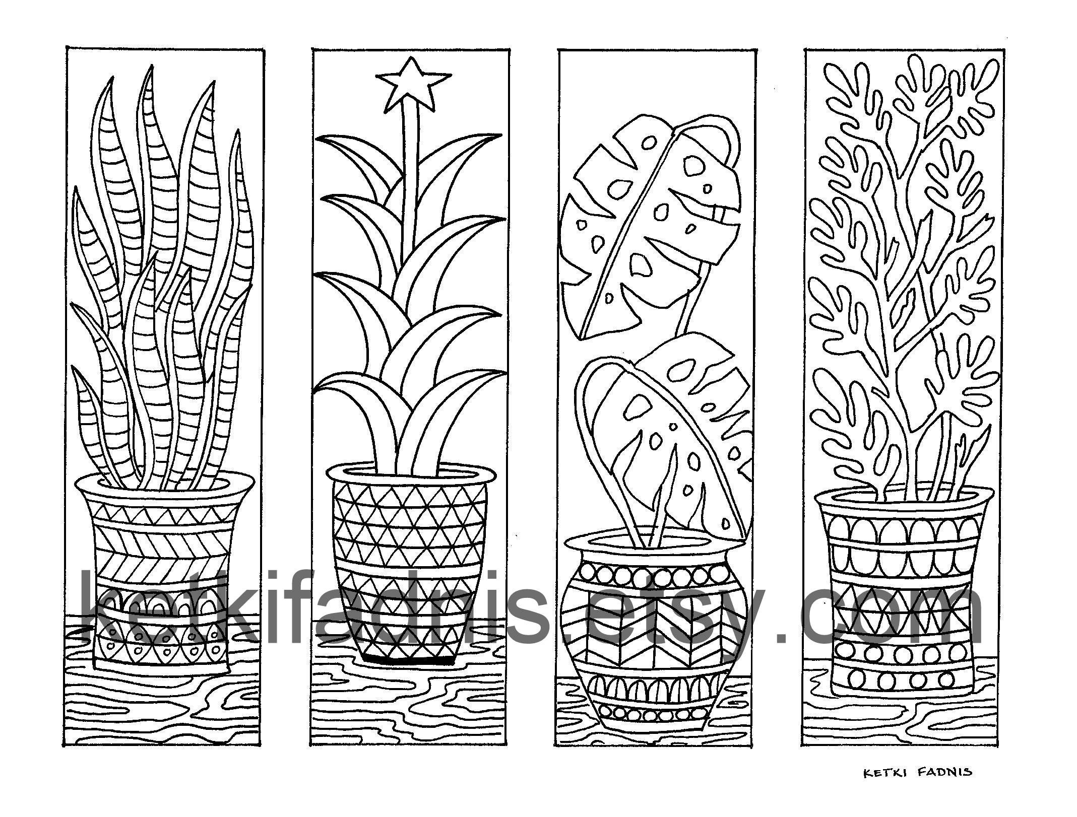 Plants Coloring Bookmarks Bookmarks Coloring Page Instant PDF Download ...