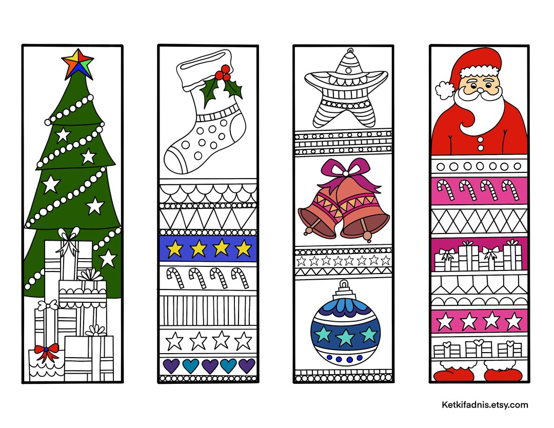 Christmas Coloring Bookmarks Instant PDF Download Bookmarks to Color ...