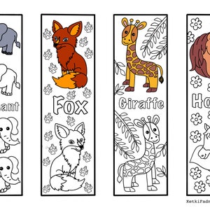 Animals 2 Coloring Bookmarks Bookmarks Coloring Page - Etsy