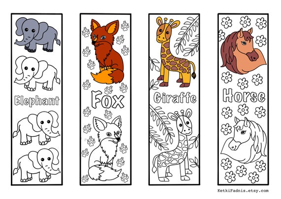 Animals 2 Coloring Bookmarks Bookmarks Coloring Page | Etsy