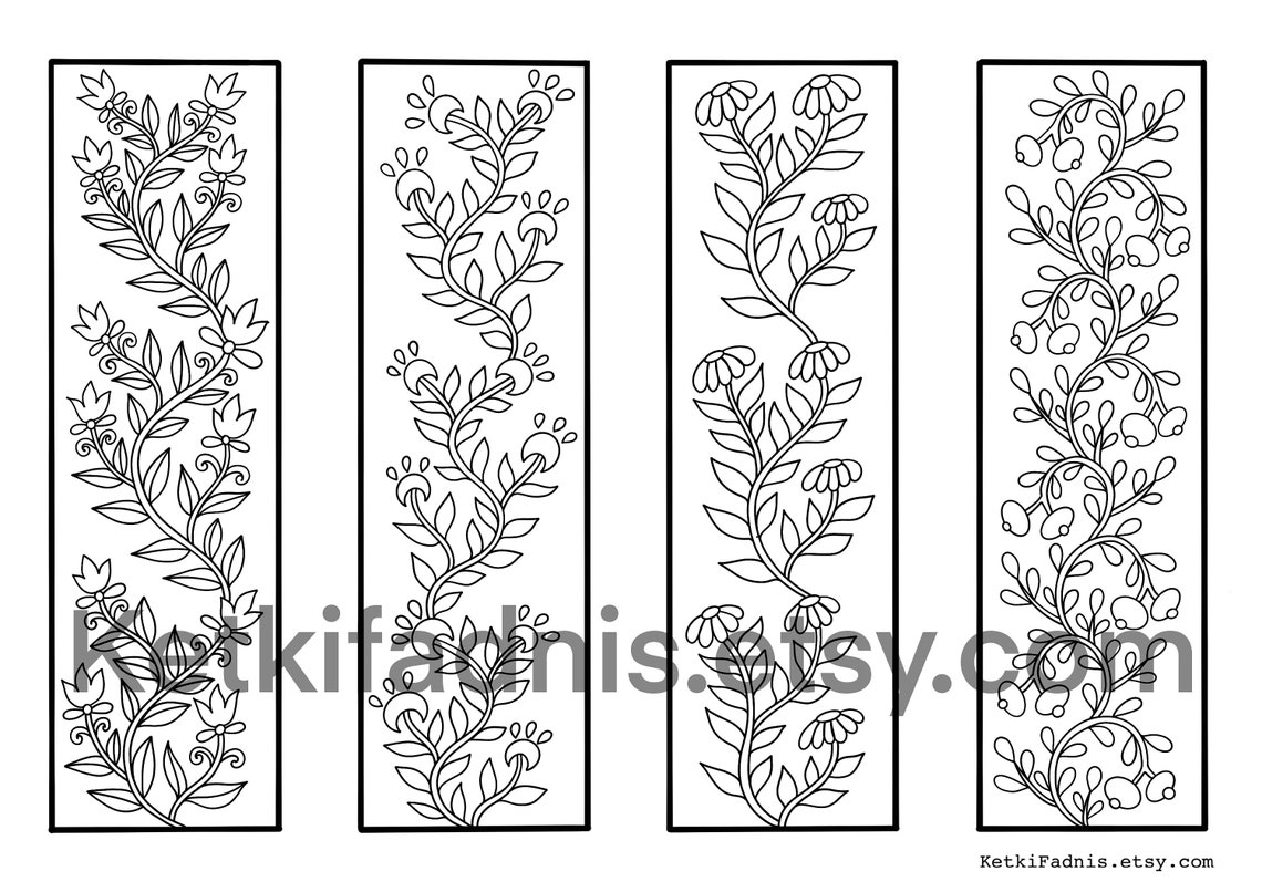 Flowers 6 Coloring Bookmarks Bookmarks Coloring Page - Etsy