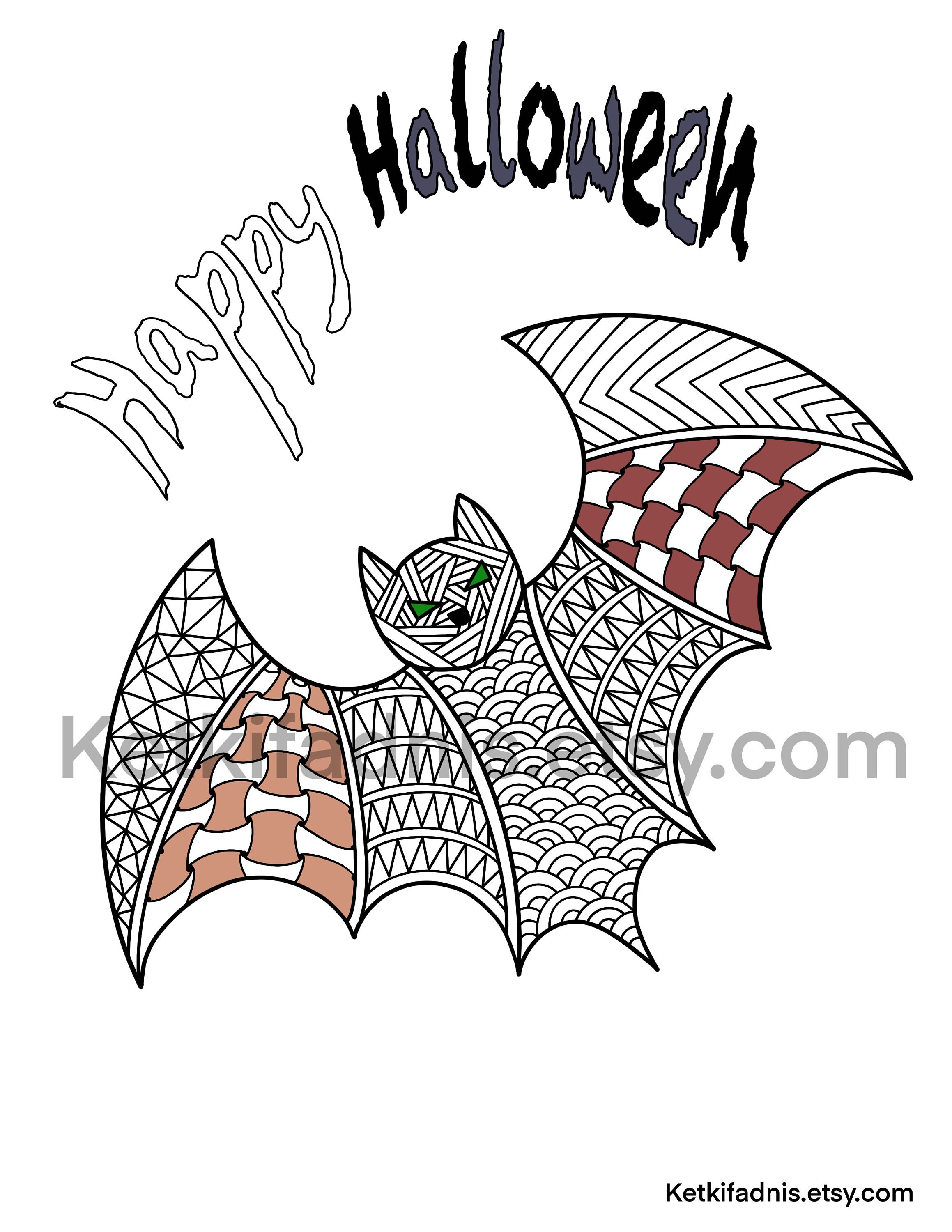 Bat Halloween Colouring Page Halloween Coloring Page PDF - Etsy