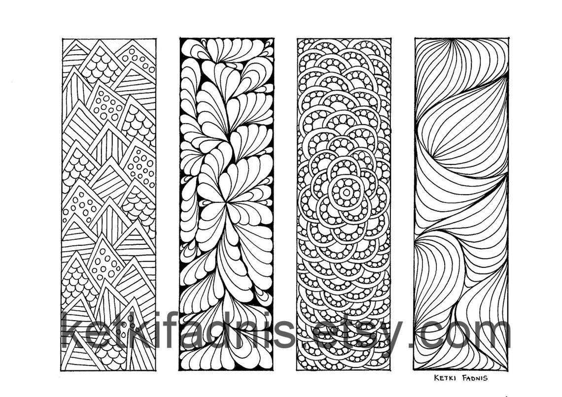 Coloring Bookmarks Patterns Bookmarks Coloring Page Instant PDF ...