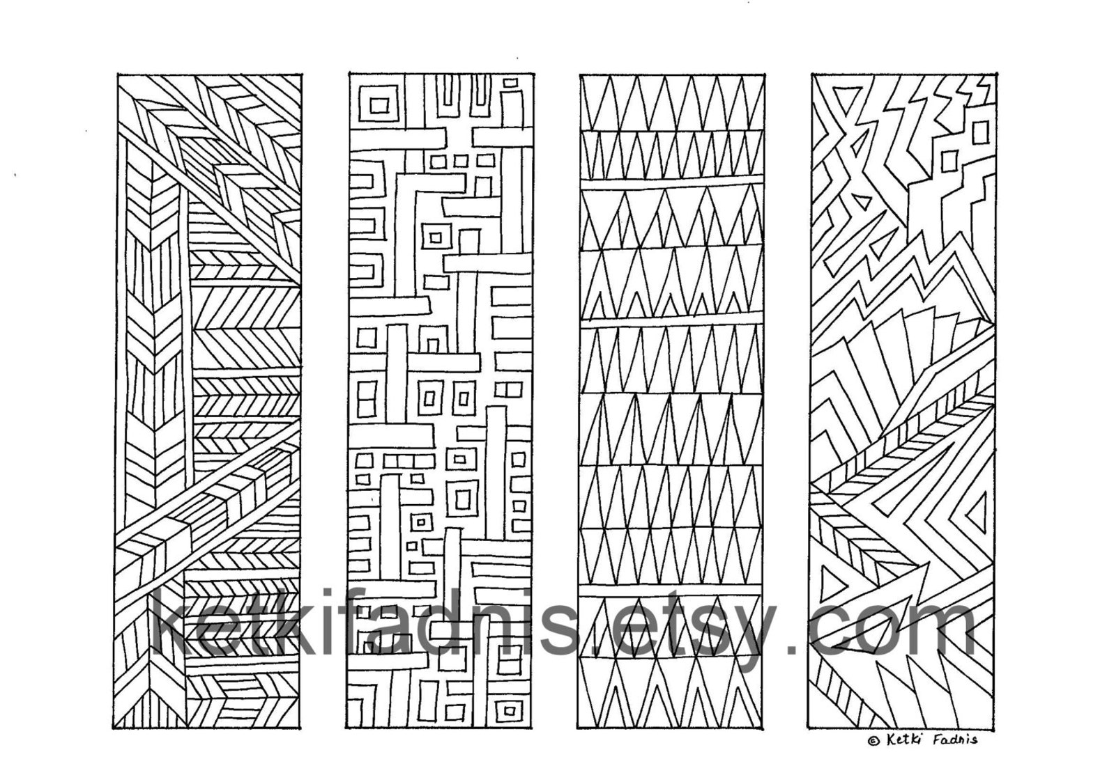 Coloring Bookmarks Lines PDF Download Geometric - Etsy