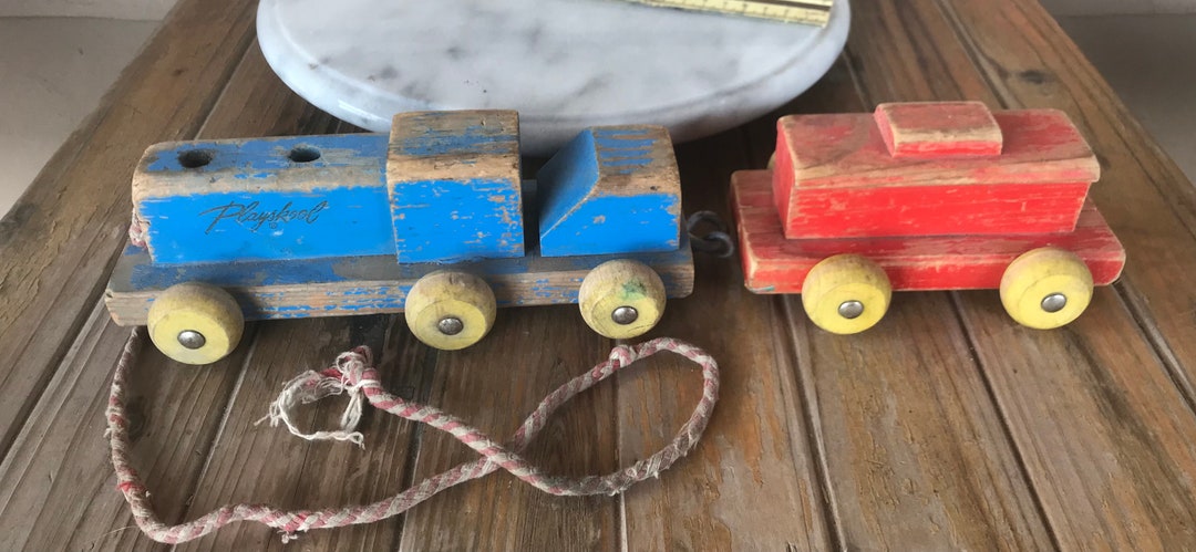 Vintage Playskool Wooden Train Pull Toy - Etsy