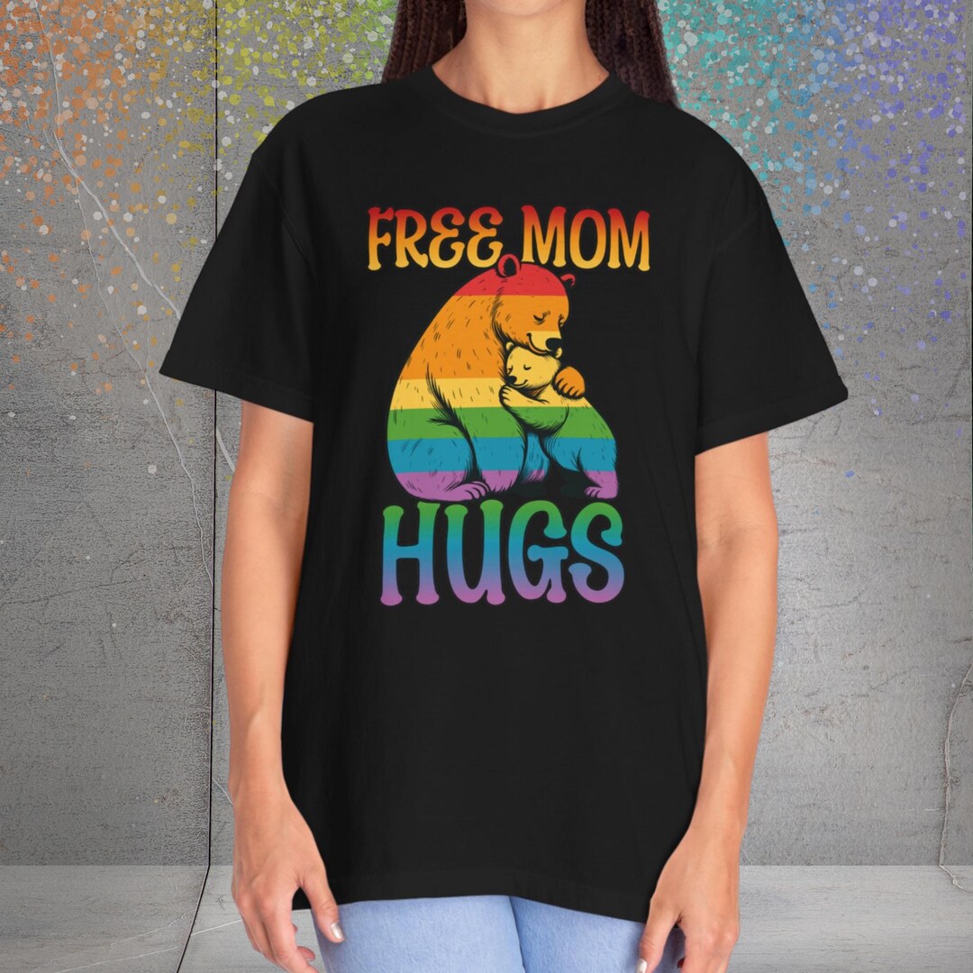Free Mom Hugs LGBTQ Ally T-shirt | Pride Month Rainbow Bear Tee ...