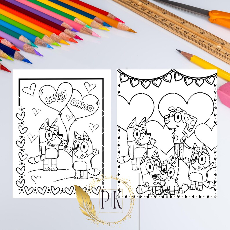 Bluey Valentine's Day Printable Pages A4 Size - Etsy