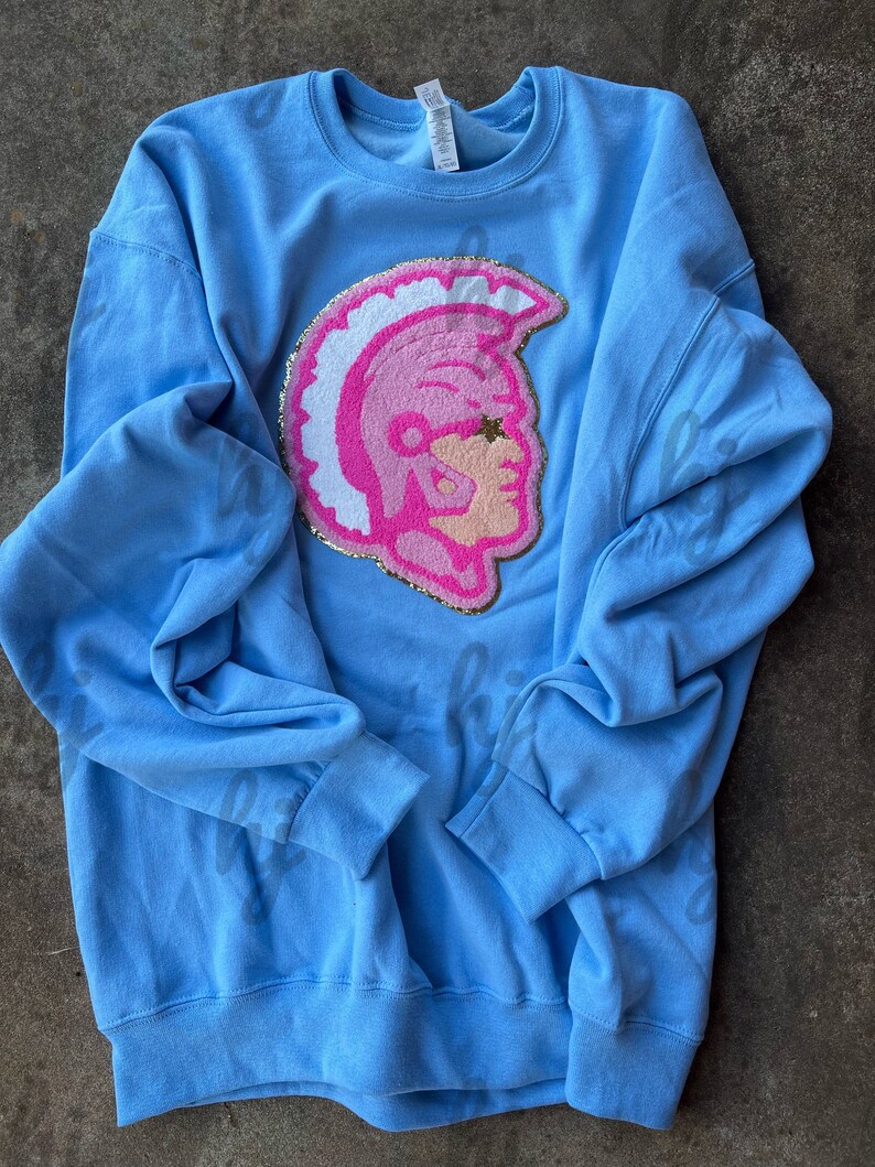 Preppy Pink Trojan Patch Sweatshirt, Chenille Mascot, School Spirit ...