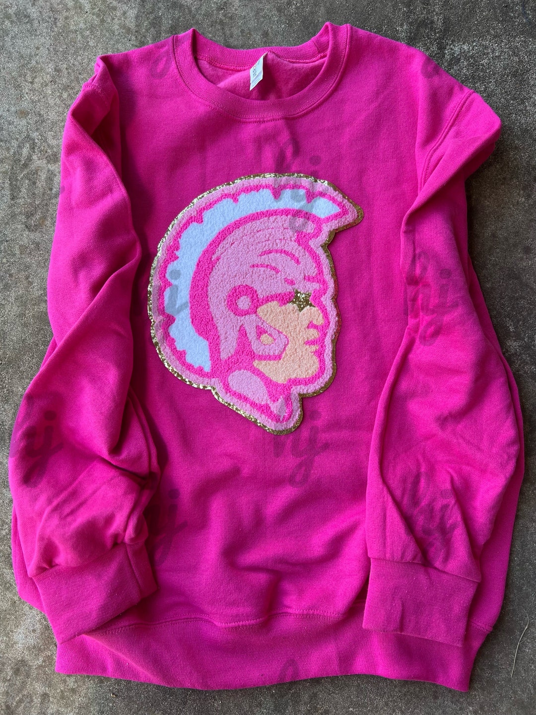Preppy Pink Trojan Patch Sweatshirt Chenille Mascot School - Etsy