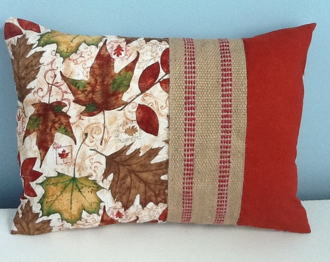Fall Pillow Cover. Autumn Leaves on Rustic 12x16 Lumbar Pillow. Fall ...