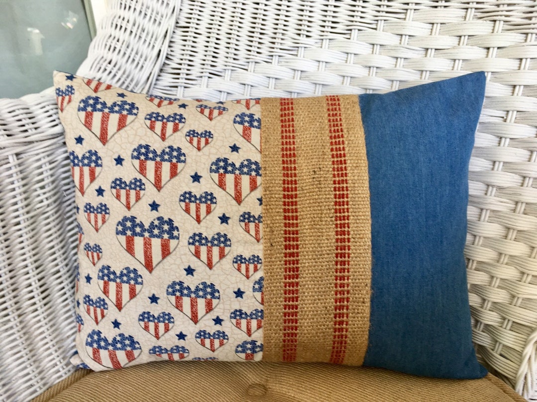 Patriotic Pillow Cover, Rustic Americana Flag Throw Pillow, Veterans ...