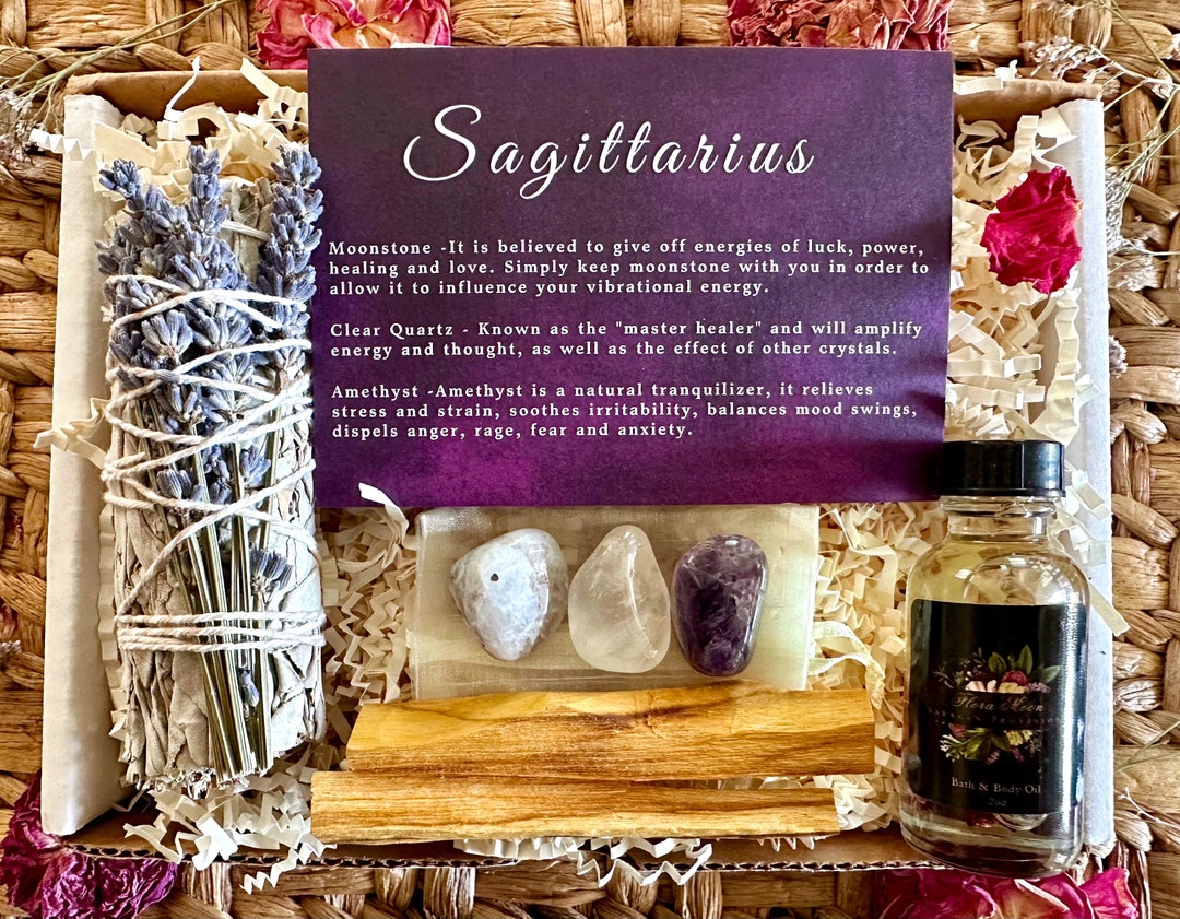 Sagittarius Zodiac Botanical Crystal and Cleansing Gift Box : Astrology ...