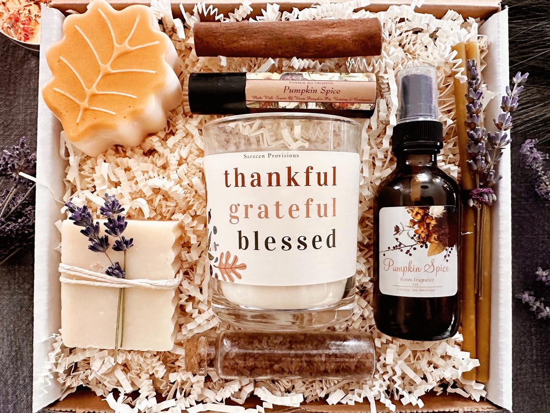 Thanksgiving Gift Basket – Grateful Blessed Candle, Pumpkin Spice ...