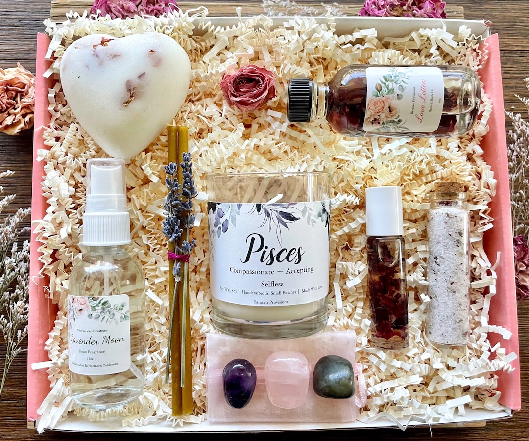 Pisces Zodiac Spa and Crystal Floral Self-care Spa Gift Box ...