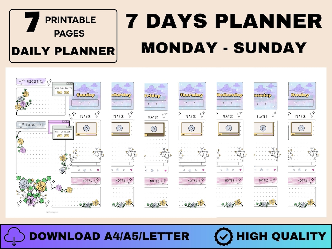 7 Day Printable Planner – Daily & Weekly Planner, To-do List for Work ...