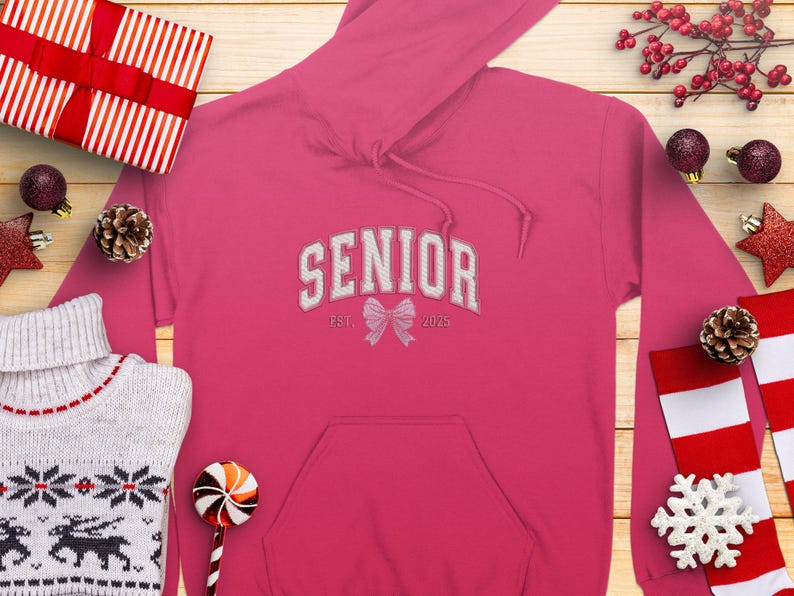 Embroidered Coquette Senior 2025 Est. Pink Bow Hoodies - Etsy