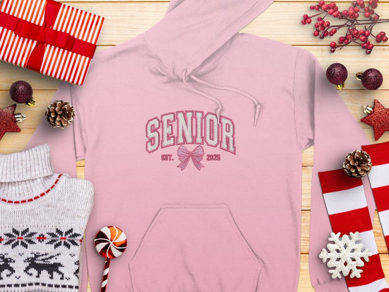 Embroidered Coquette Senior 2025 Est. Pink Bow Hoodies - Etsy
