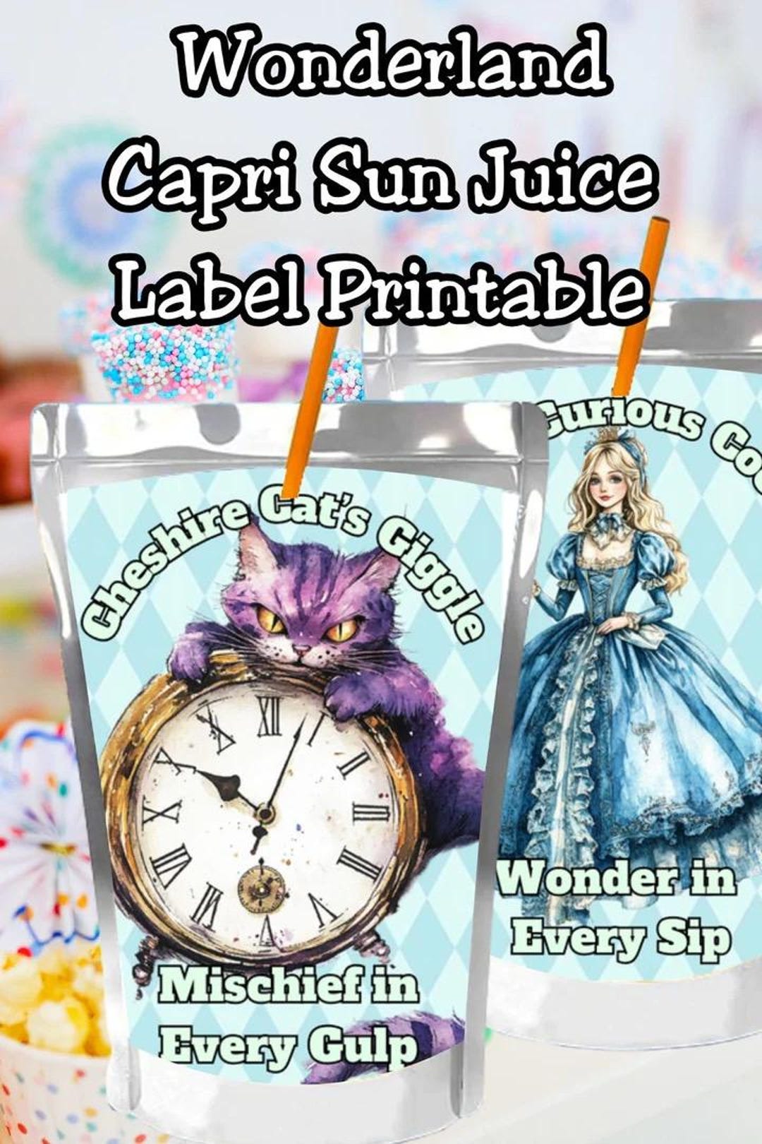 Alice in Wonderland Capri Sun Label Printable Set, Mad Hatter Tea Party ...