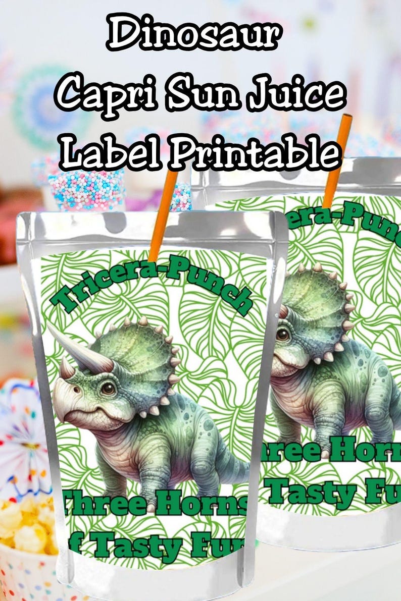 Dinosaur Capri Sun Label Printable, Triceratops Drink Labels, Jurassic ...