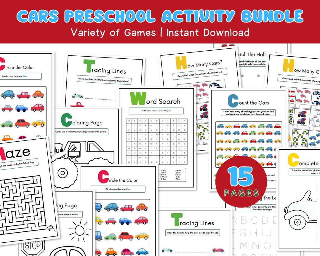 Cars Kids Activity Sheet Printable Classroom Activities, Toddler Quiet ...