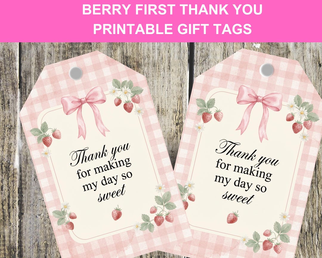 Berry First Birthday Thank You Tags, Strawberry Sweet One Gift Tags ...