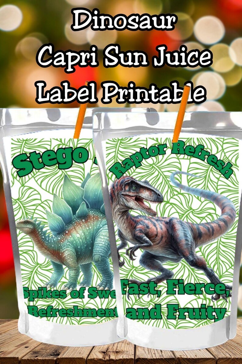 Dinosaur Capri Sun Label Printable Set, Jurassic Party Drink Labels, T ...