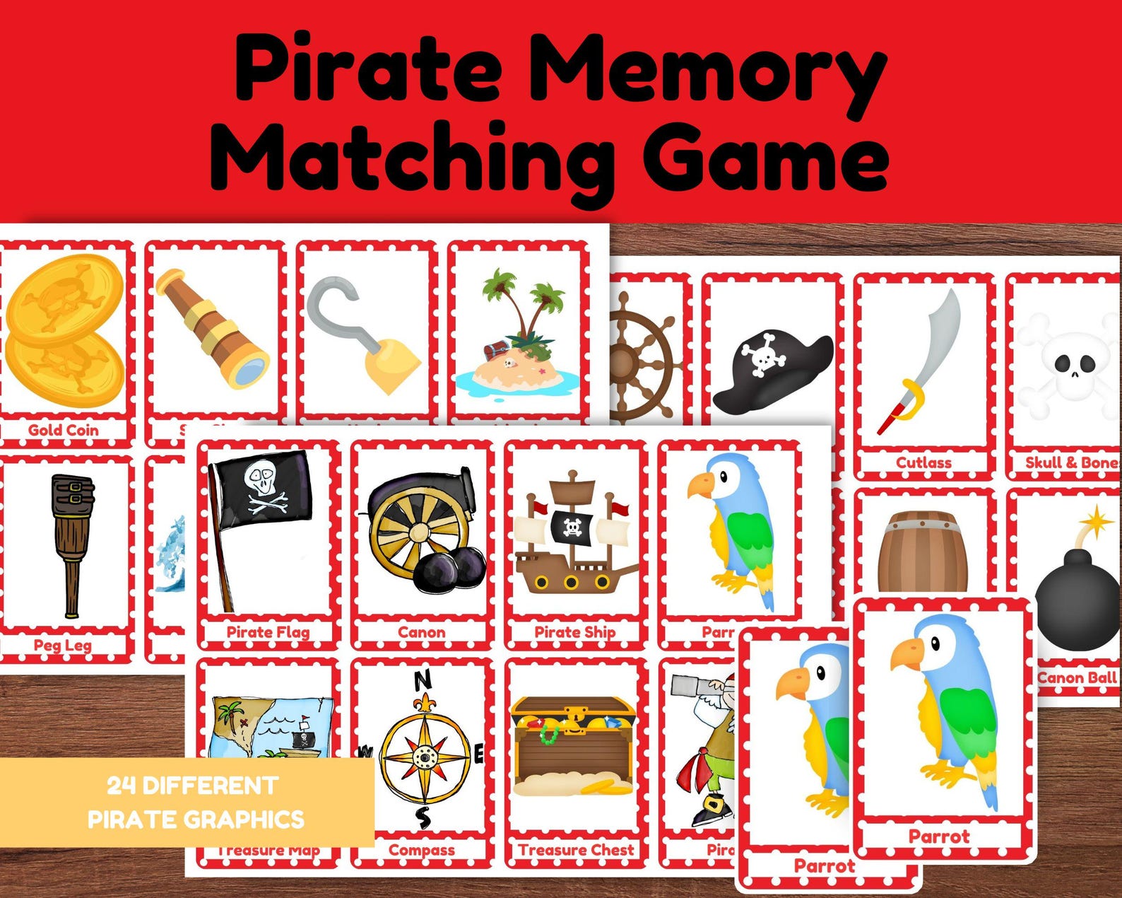 Pirate Memory Matching Game Printable Kids Activity, Classroom Pirate ...