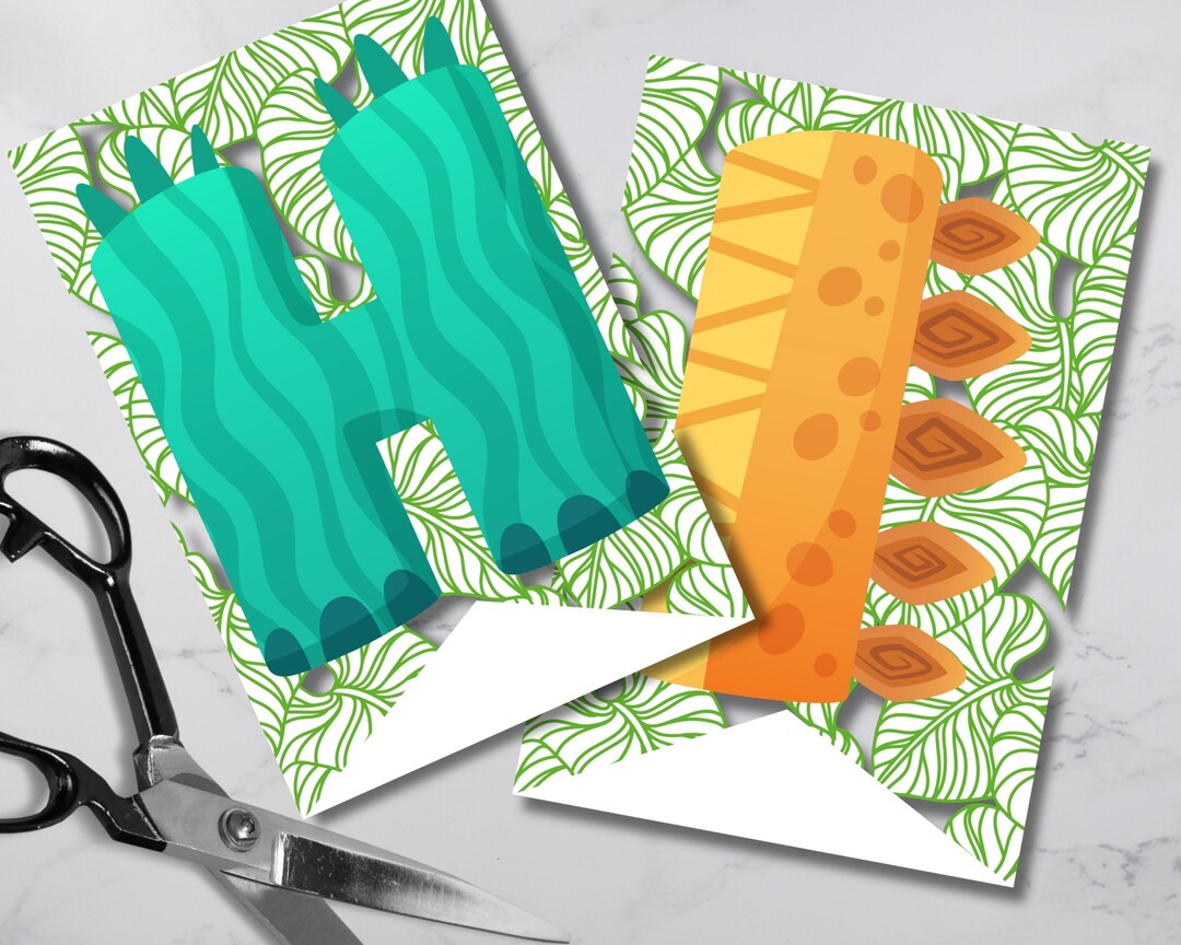 Dinosaur Birthday Party Banner Digital Pennant Alphabet Letters A-Z ...