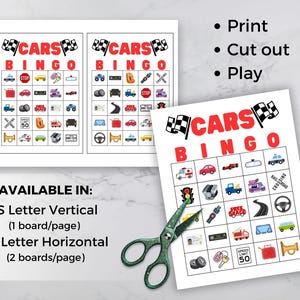 Cars Bingo Game, Party Game Printable Car Bingo Tire Marker Truck Card ...